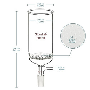 stonylab Glass Buchner Filtering Funnel, Borosilicate Glass Plate Filter Funnel with 9 mm Hose Connection and 24/40 Standard Joint for Filter Test, 500 ml