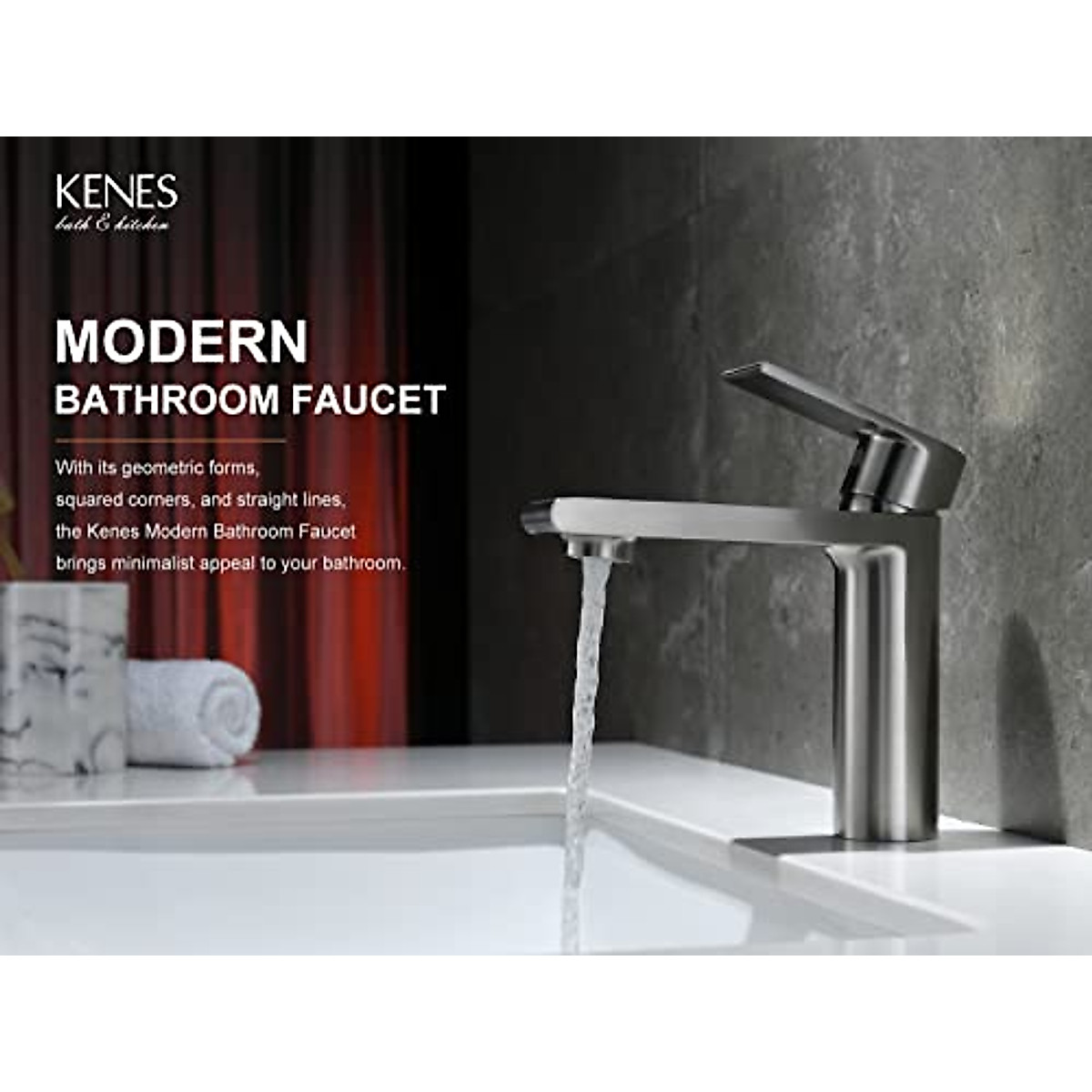 KENES Modern Single Hole Bathroom Faucet, Single Handle Bathroom Sink Faucet Brushed Nickel, Stainless Steel Lavatory Vanity Faucet with Deck Plate & Supply Lines Fit for 1 or 3 Hole KE-9008