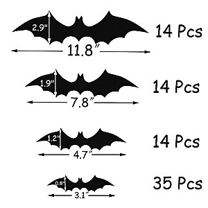 Halloween Bats Wall Decals 77pcs Bat Wall Stickers Halloween 3D Bats for Wall Decoration 4 Size