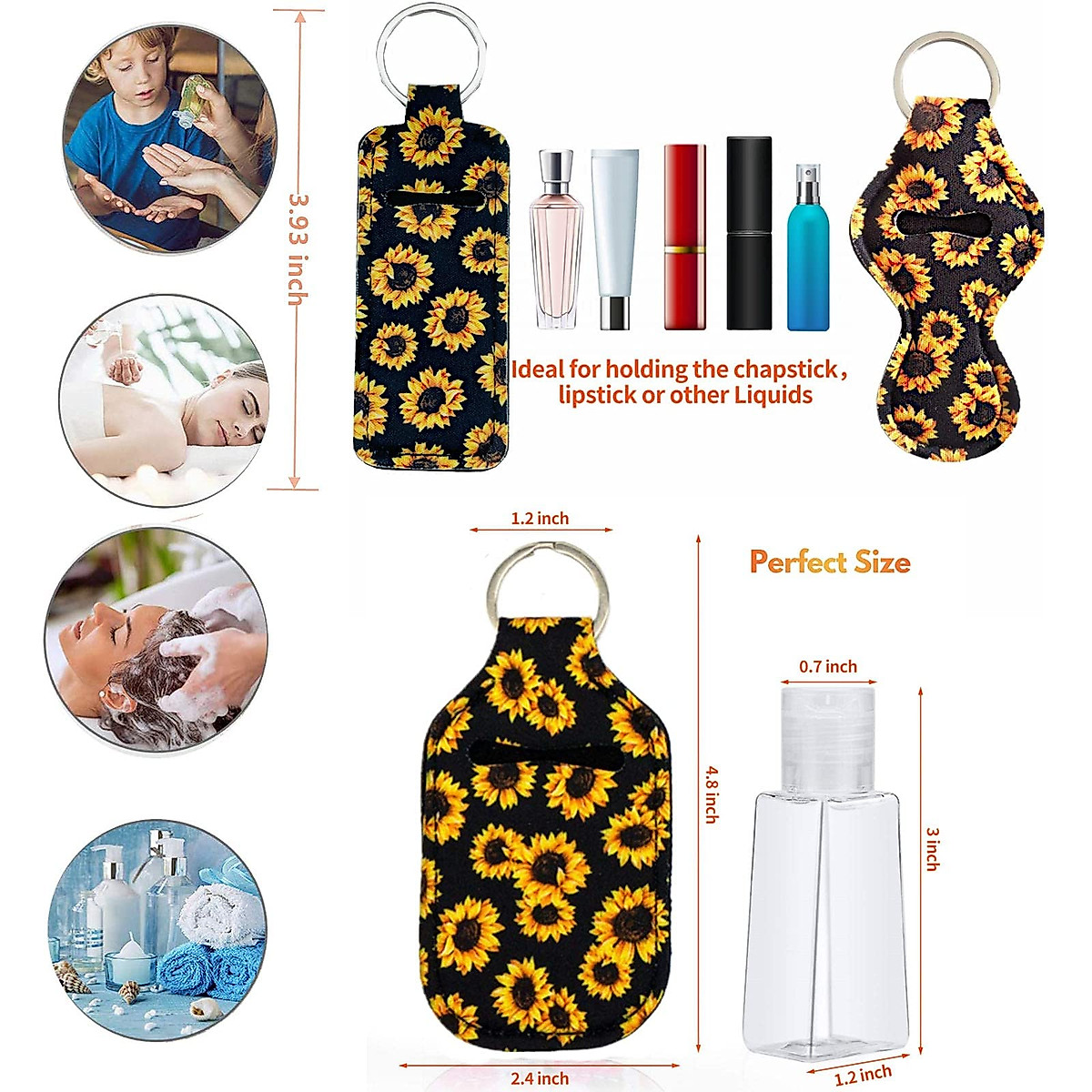 LQMIZ Safety Keychain Set for Women Girls with Personal Safety Alarm, Wristlet, Pompom ,Rainbow Tassel KeyChain Accessories Kit（sunflower).