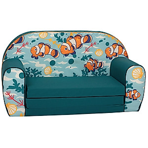 Delsit Toddler Sofa & Kids Couch - 2 in 1 Foldable Soft, Comfy Couch & Furniture with Washable Cover - Durable & Lightweight Design - Perfect for Playrooms, Bedrooms & Nurseries | (Clown Fish)