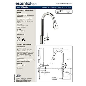 Plumb Pak URB78CCP Single Handle Pull Down Kitchen Faucet with Dual Spray Pattern and Pause Button, Polished Chrome