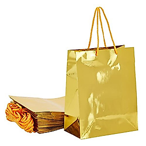 Gold Gift Bags with Handles, Small Gift Bag (9.25 x 8 x 4.25 in, 24 Pack)