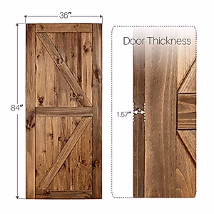 BELLEZE 36 Inch DIY Sliding Interior Barn Door, Modern Rustic Custom Farmhouse Unfinished Pine Wood for Kitchen Pantry Bedroom Living Room Closet - Brown