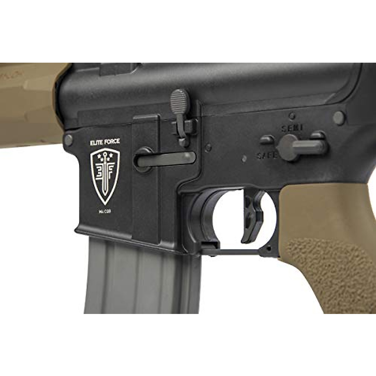 Elite Force M4 AEG Automatic 6mm BB Rifle Airsoft Gun, CQB, Black/Tan