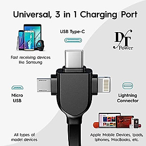 Retractable 3 in 1 Charging Cable, 3.3ft, Lightning to Micro USB Cable Type C, CarPlay for iPhone, iPad, iPod, Samsung, and More