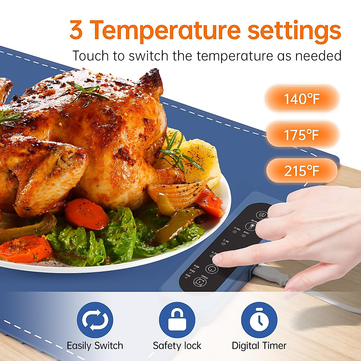 Electric Food Warming Mat with Full Surface Heating 24x16 Inch, Electric Warming Tray with Rollable and Portable, Versatile Food Warmer with Adjustable Temperature for Buffet Party Thawing