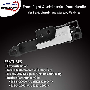 ATRACYPART Interior Door Handle 2 Pack Driver & Passenger Side - Compatible with 2006-2012 Ford Fusion 2006-2011 Mercury Milan 07-12 Lincoln MKZ 06 Zephyr - Replaces# 6E5Z-5422601-A, 6E5Z-5422600-AA