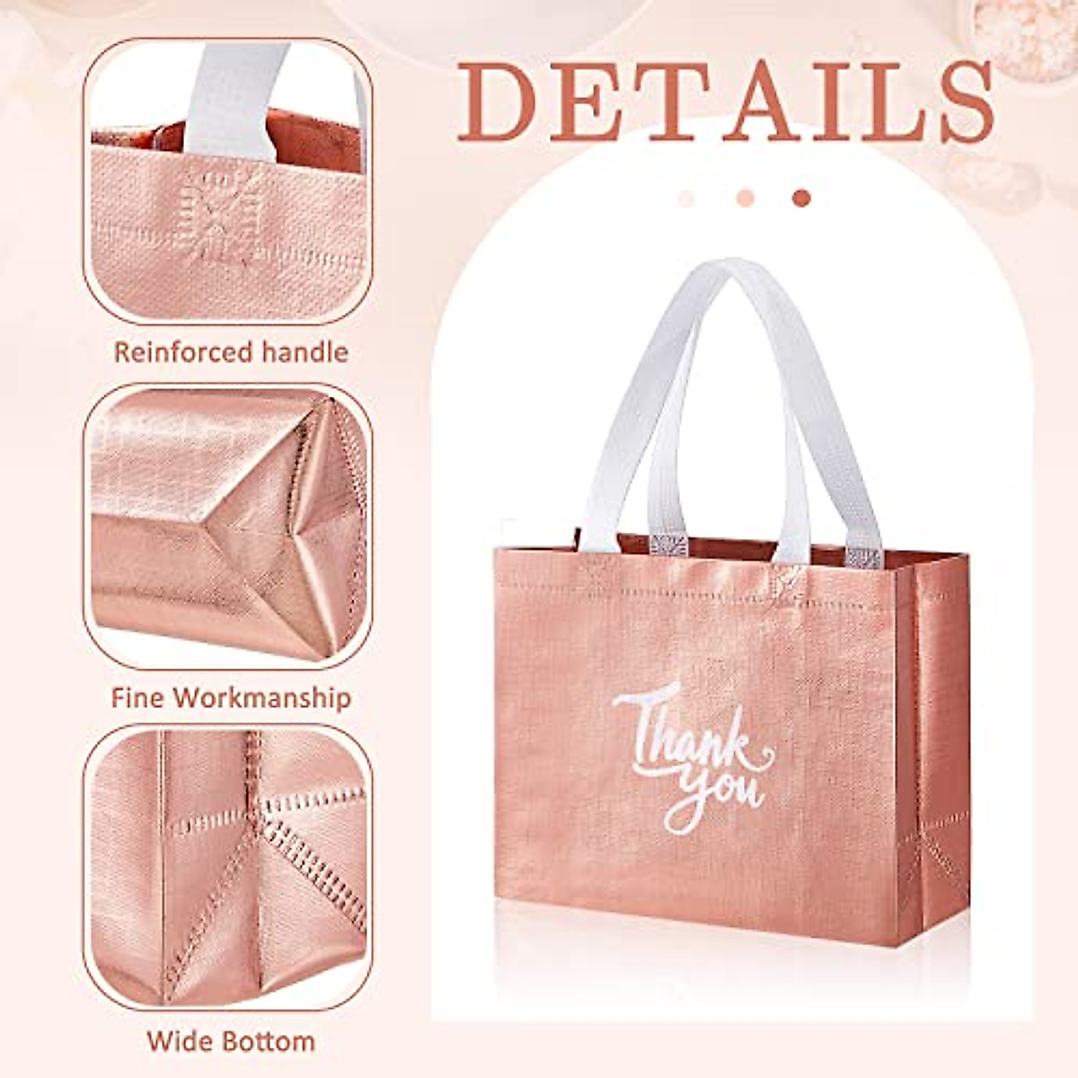 36 Pcs Rose Gold Gift Bags Bridesmaid Gift Bag Bachelorette Bags Gift Wrap Bags Non Woven Reusable Shiny Small Thank You Gift Bags, Tote Bags Bulk for Christmas Birthday Holiday 9.7 x 4 x 8 Inch