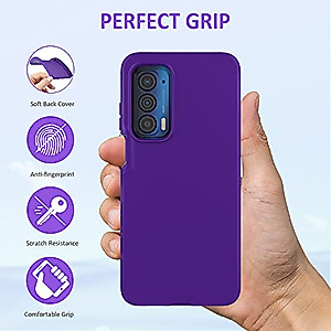 for Motorola Edge 2021 | Edge 5G UW Cover Case: Built in Screen Protector Full Body Protection Hard Front Bumper & Soft Silicone Back Cover Slim Rugged Shockproof Protective Phone Case (Purple)