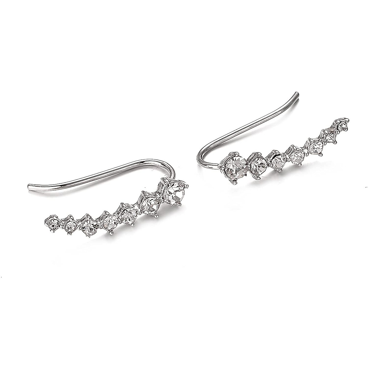 7 Crystals Ear Cuffs Hoop Climber S925 Sterling Silver Earrings Hypoallergenic Earring