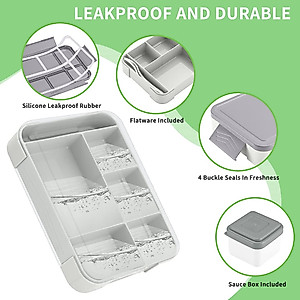 LOVINA Bento Box for Adult Kids, Stylish Teens Adult Lunchable Snack Containers With 5 Compartments, Durable, Microwave/Dishwasher Safe, BPA-Free, Perfect for On-the-Go Meal(Solid Grey)