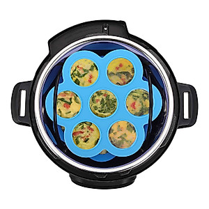 ROTTAY Silicone Egg Bites Molds and Steamer Rack Trivet with Heat Resistant Handles Fit Instant Pot Accessories, 7pcs set for 6qt 8qt Electric Pressure Cooker With 2 Spoons and Silicone spatula
