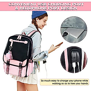 Bevalsa Backpack with Lunch Bag Bookbag Set for Girls Kids Middle High School College Student 21L Casual Daypack Children Schoolbag Bookbag with USB Charging Port (Pink)