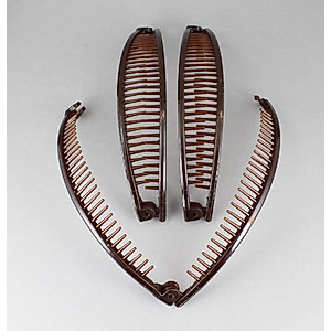 Brown set pack 3 banana hair clips comb claw teeth plastic 7inch long around the curve 80s style 5.5 inch straight line