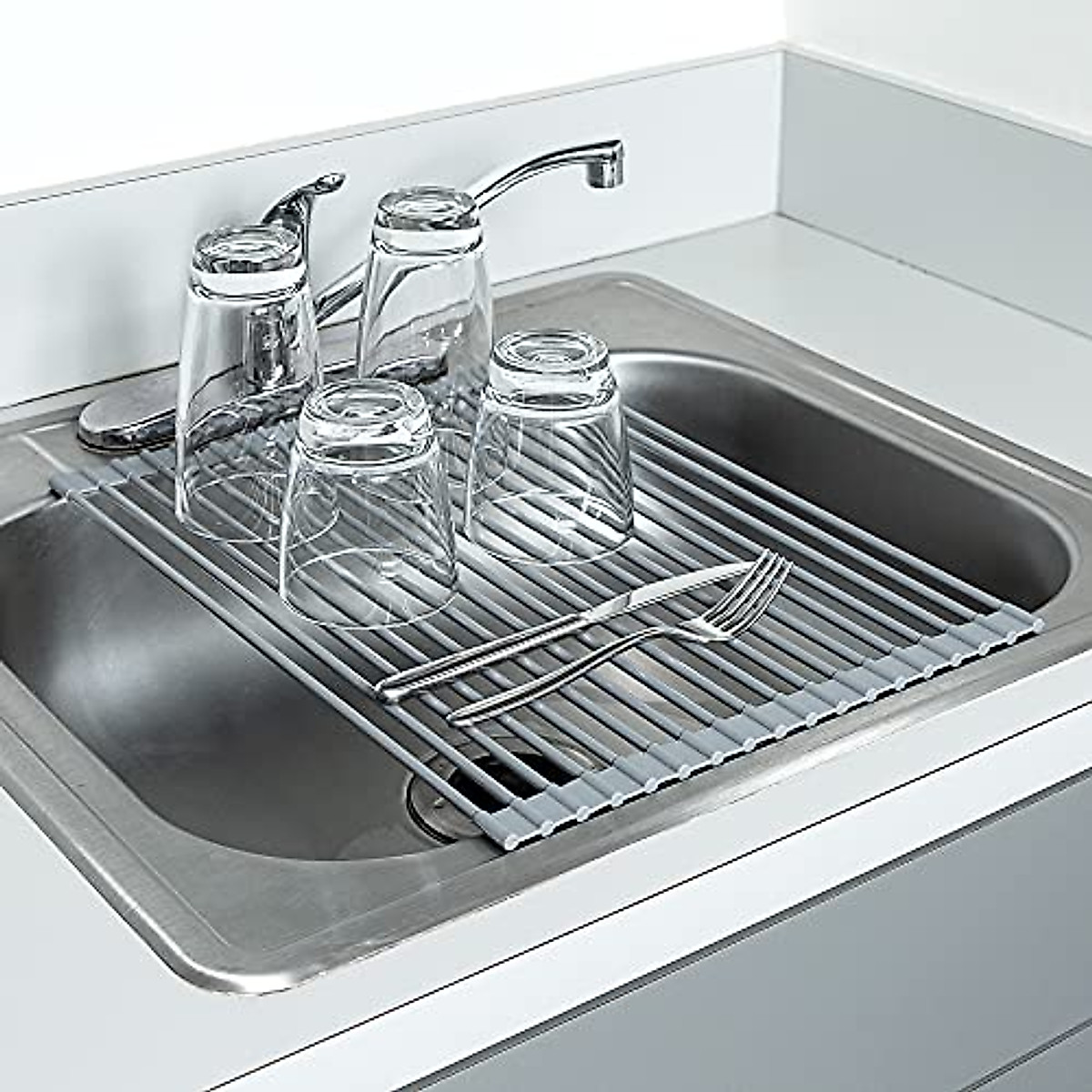 Goodful Roll Away Multipurpose Dish Drying Rack, Cooling Mat, Trivet, Easy Storage, Dishwasher Safe, Medium, Gray