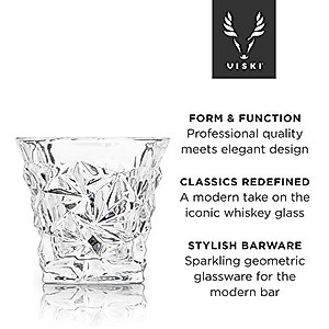 Viski Gem Crystal Whiskey Tumblers Set of 2, Lead-Free Premium Crystal Clear Glass, Striking Lowball Cocktail Glasses, Scotch Glass Gift Set, 10 oz