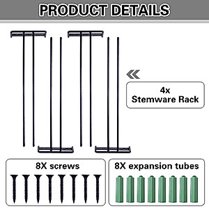 Set of 4 Stemware Wine Glass Hanging Rack, Metal Wine Glass Holder Under Cabinet Organization and Storage for Kitchen Bar Decor