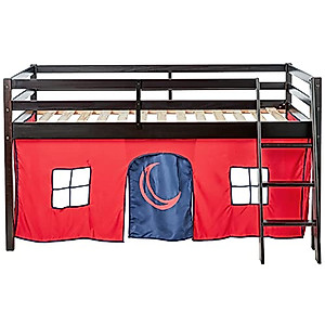 Alaterre Furniture Roxy Pine Twin Junior Loft Bed, Espresso with Red & Blue Tent