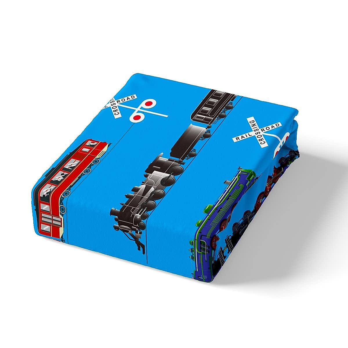 Feelyou Train Kids Boys Duvet Cover Retro Steam Engine Toddler Bedding Set for Teens Railway Track Transport Comforter CoverRed Blue Black Decor Quilt Cover Room 3Pcs Queen Size,Zipper…