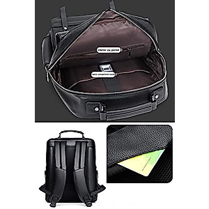 HKZHITOU Vintage Leather Laptop Backpack For Men,Men Black Leather College Backpack Travel Waterproof Bags Fit 15.6 Inch Notebook