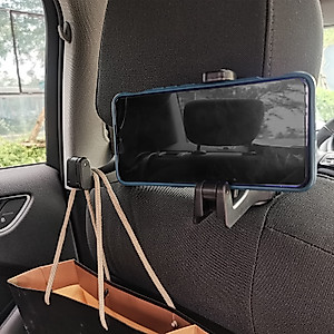 2 in 1 Car Seat Hooks,2PCS Multifunctional Car Seat Back Hooks with Mobile Phone Holder, Universal Car Seat Internal Accessories Hooks, for Phones, Bag, Umbrellas, Clothes (Carbon Black)