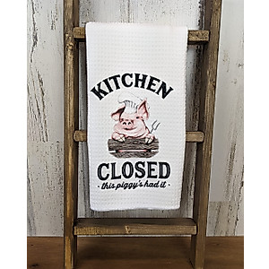 Kitchen Closed This Piggy's Had It - Waffle Weave Towel Funny Pig Chef Decor