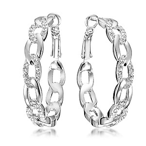 Gemini Women's Jewelry Platinum Plated White Gold CZ Diamond Hoop Pierced Earring Valentine's Day Gifts Gm039Wg 1.5 inches