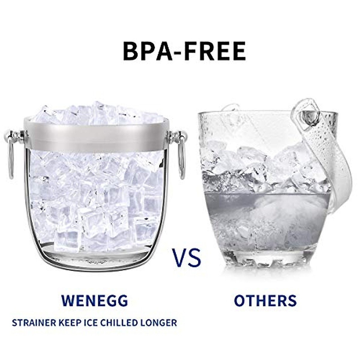 Ice Bucket with Lid, Scoop, Tongs and Strainer - Well Made Insulated Stainless Steel Keep Ice Frozen Longer - Ideal for Cocktail Bar, Parties, Chilling Wine, Champagne - 3 Liter (Stainless Steel)