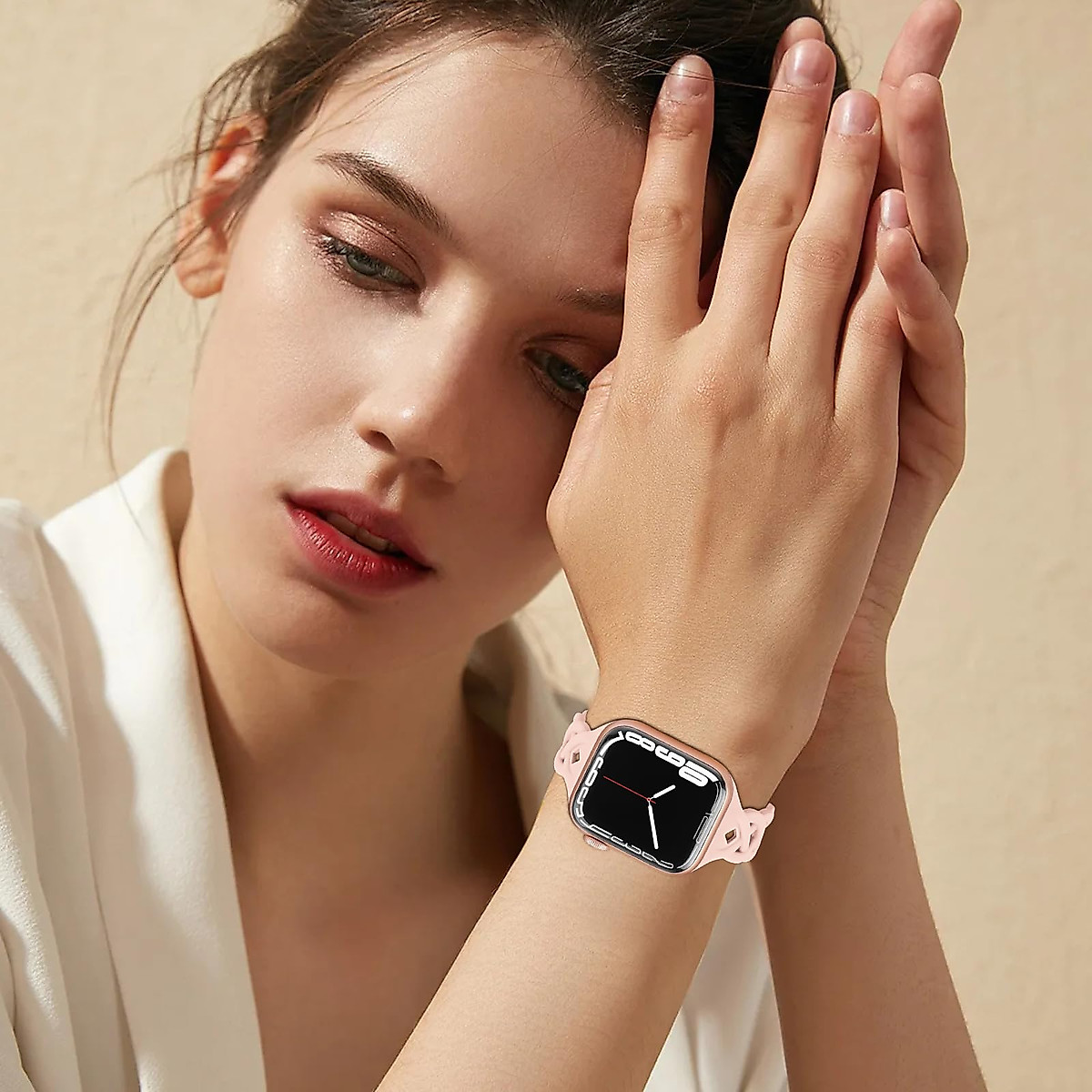 6 Pack Braided Silicone Bands Compatible with Apple Watch Band/iWatch Bands Women 38mm 40mm 41mm 44mm 45mm, Slim Replacement Strap Breathable Sport Wristband for iWatch Series 9 SE 8/7/6/5/4/3/2/1