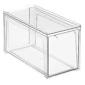 mDesign Plastic Stackable Closet Storage Organizer Bin Containers with Front Pull Drawer for Cabinet, Desk, Shelf, Cupboard, or Dresser Organization - Lumiere Collection - Clear