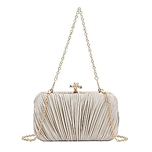 Freie Liebe Clutch Purses for Women Evening Bag Pleated Crossbody Purses Shoulder Bag with Chain Gold/Black/Silver