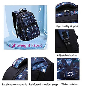 MITOWERMI Boys Backpacks Primary Junior High School Bag Kids Bookbag 3 in 1 Casual Daypack Set Fashion Space Galaxy Printed Durable Knapsack with Lunch Bag