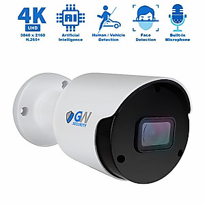 GW Security Smart AI 8 Channel 12MP NVR Ultra-HD 4K PoE Security Camera System with 4 x 8MP 2160P Face Recognition/Human/Vehicle Detection Outdoor Indoor Surveillance IP Camera, Built-in Microphne