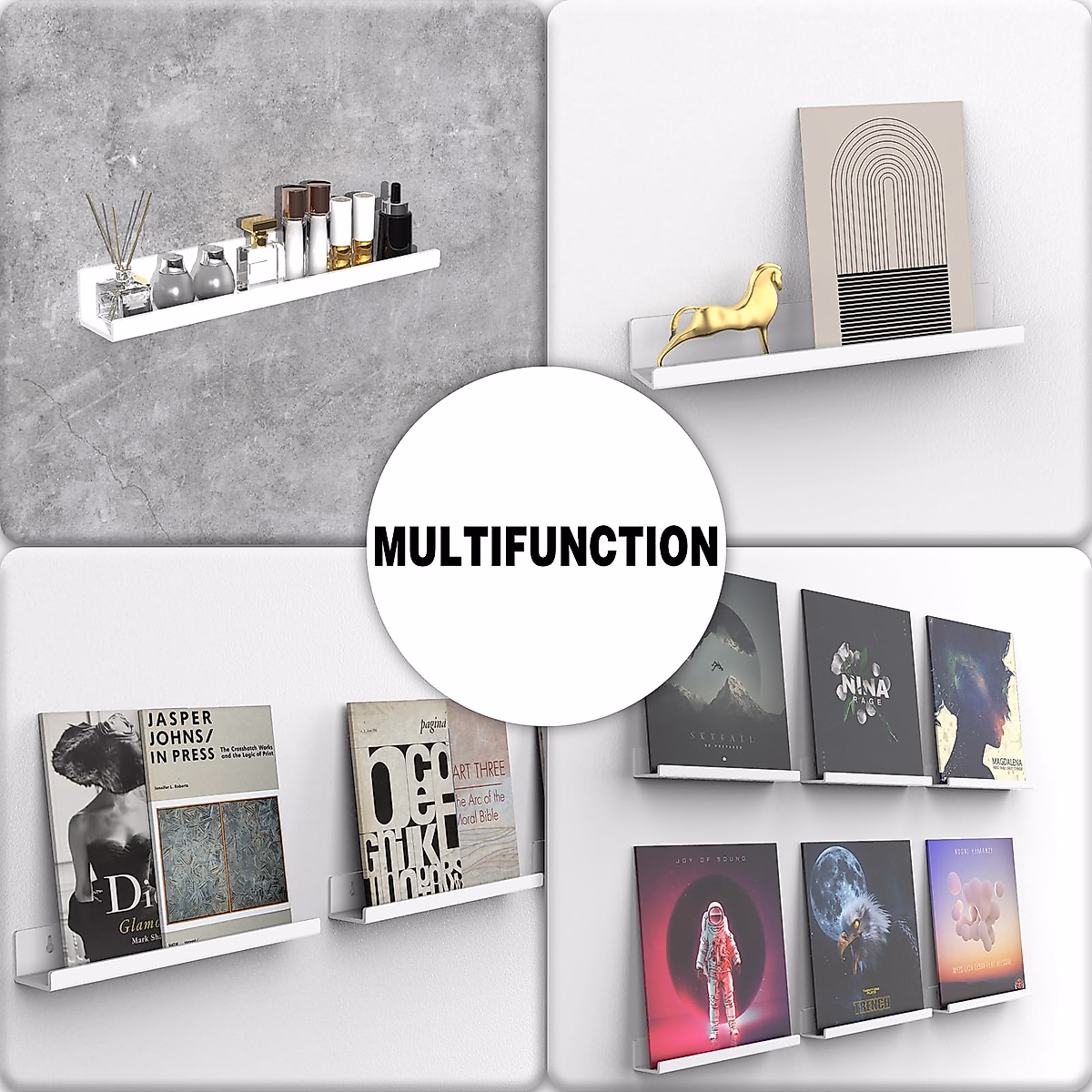 Adeptus Mechanicus 12-inch Vinyl Record Wall Mount,8 Pack Acrylic White Album Record Holder Display,Kids Bookshelf,A Collector's Item for Music Record Enthusiasts