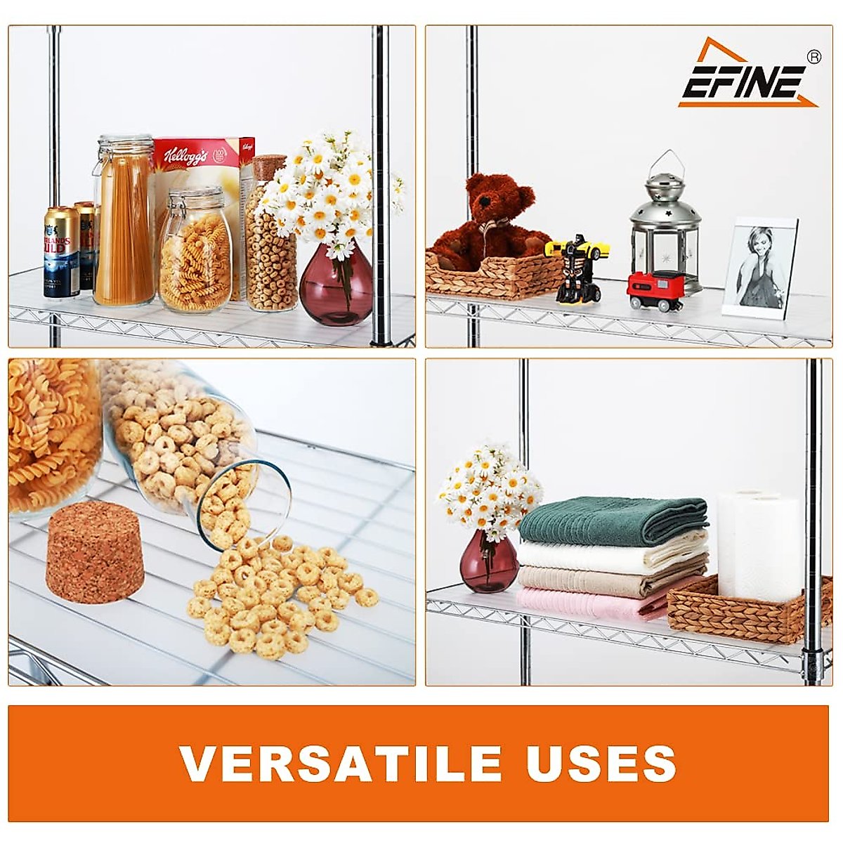 EFINE Chrome 5-Shelf Shelving Unit with Shelf Liners Set of 5, Adjustable, Steel Wire Shelves, 150lbs Loading Capacity Per Shelf, Shelving Units and Storage for Kitchen and Garage (30W x 14D x 60H)