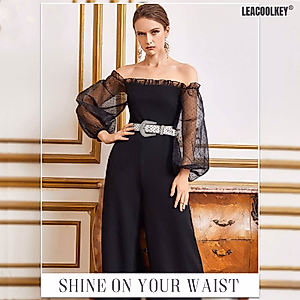 LEACOOLKEY Fashion Rhinestone Belt for Women for Jeans, Western Cowgirl Studded Leather Belt, Ladies Bling Rhinestone Belt