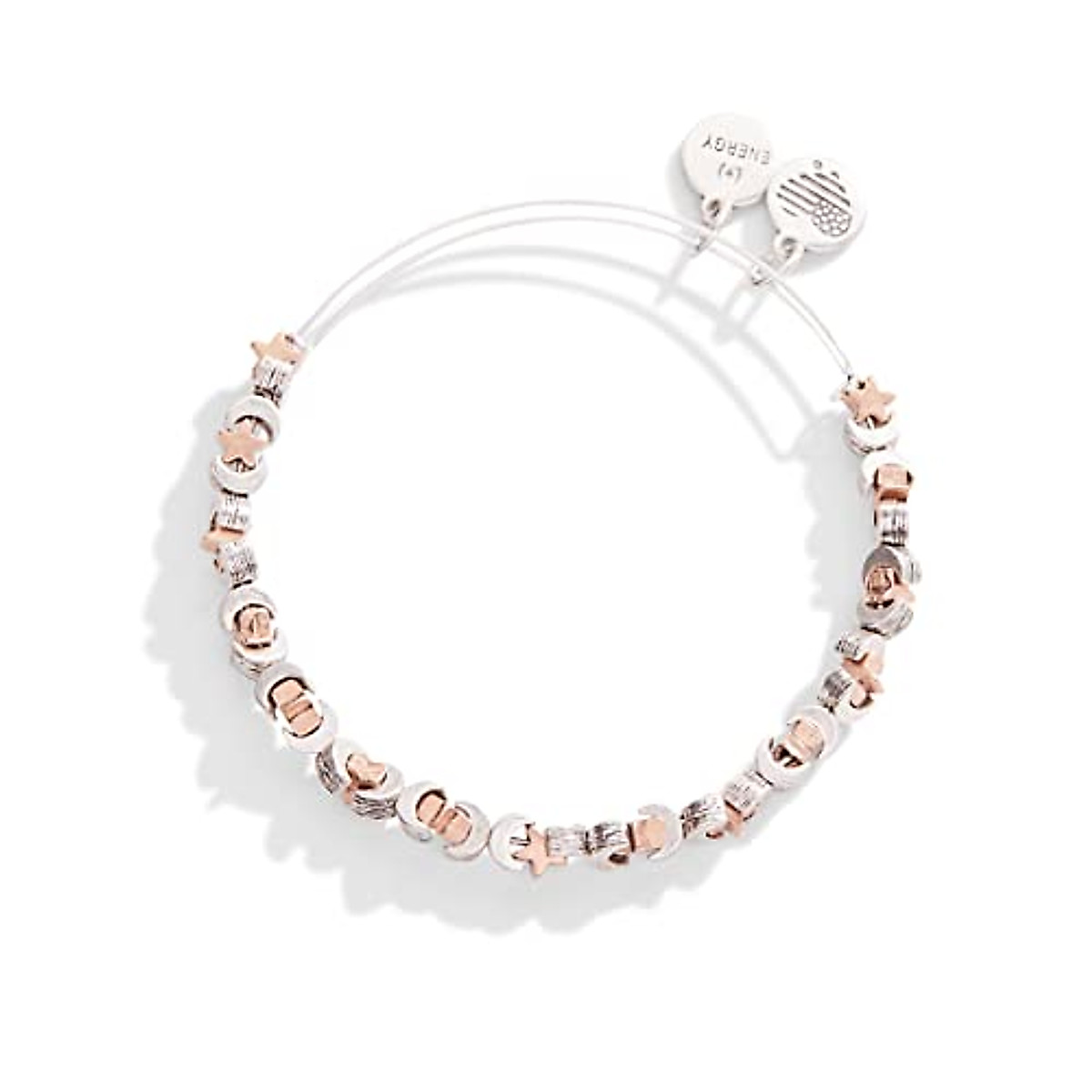 Alex and Ani Accents Moon + Star Beaded Expandable Bangle for Women, Two-Tone Finish, 2 to 3.5 in