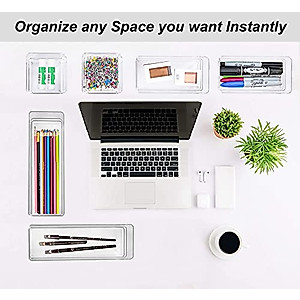 LilGift ARAD 2 Pieces Clear Vanity & Drawer Organizer, Acrylic Organizer, Drawer Divider, Makeup Bathroom Organizer, Kitchen Utensils