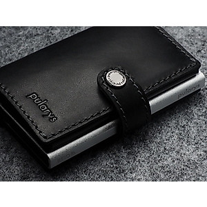 pularys VIKING Mini Wallet - Premium Leather - Black - Snap Fastener - Bank Note Pocket - RFID blocking - Up to 8 Card Slots - Comfortable and Safe - Classic