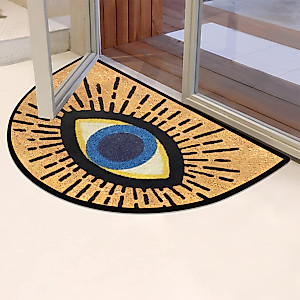 cfpolar Mandala Half Round Doormat, Ethnic Flower Non-Slip Half Circle Area Rug, Washable Floor Mats Durable Runner Mat for Living Room Bedroom Kitchen Indoor Home & Winter Decor -Purple