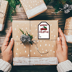 480 Pcs Christmas Gift Tag Stickers Self Adhesive Christmas Name Labels Buffalo Plaid Present Stickers Labels Xmas to and from Tag for Holiday Present Box Gift Wrapping Supplies(Classic Pattern)