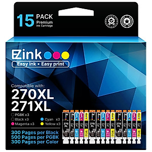 E-Z Ink (TM Compatible Ink Cartridge Replacement for Canon PGI-270XL CLI-271XL PGI 270 XL CLI 271 XL to use with MG6821 TS5020 TS9020 (3 Large Black,3 Small Black,3 Cyan,3 Magenta,3 Yellow) 15 Pack