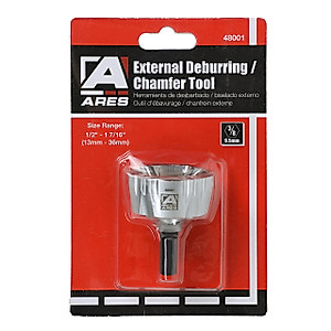 ARES 48001 – External Rotary Deburring & Chamfer Tool (13-36mm) – 3/8-Inch Shank for Use with Drill or Hex Driver - Clean and Repair Threaded Fasteners, Studs, and Bolts