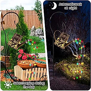 NA Watering Can Lights, Solar LED Lantern Outdoor Fairy Light Waterproof,Decorative Retro Metal Solar Shower Lights (with Bracket)