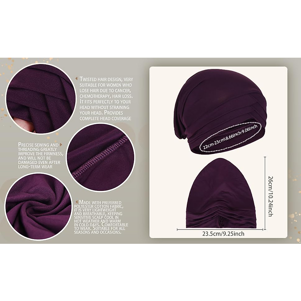 Fxhixiy Hijab Chemo Cancer Beanies Turbans Hats Cap Twisted Hair Cover Headwrap Turban Headwear for Women (Gray)