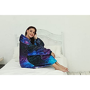 UNIFACO Women Wearable Blanket Hoodie Oversized Sherpa Blanket Sweatshirt with Hood Pocket Super Soft Warm Plush Hooded Blanket for Adult