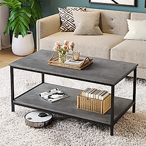 SAYGOER Coffee Table with Storage 2-Tier Industrial Center Table for Living Room, Rectangle Wood Table for Small Spaces Apartment Home Office, Concrete Gray