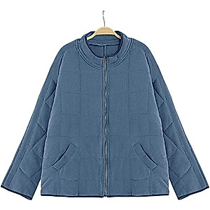 utcoco Women's Causal Lightweight Jacket Stand Collar Long Sleeve Zip Up Winter Coats for Women (Large, Blue Grey)