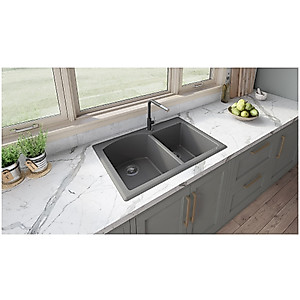 Ruvati 33 x 22 inch Drop-in Topmount Granite Composite Double Bowl Kitchen Sink - Midnight Black - RVG1344BK